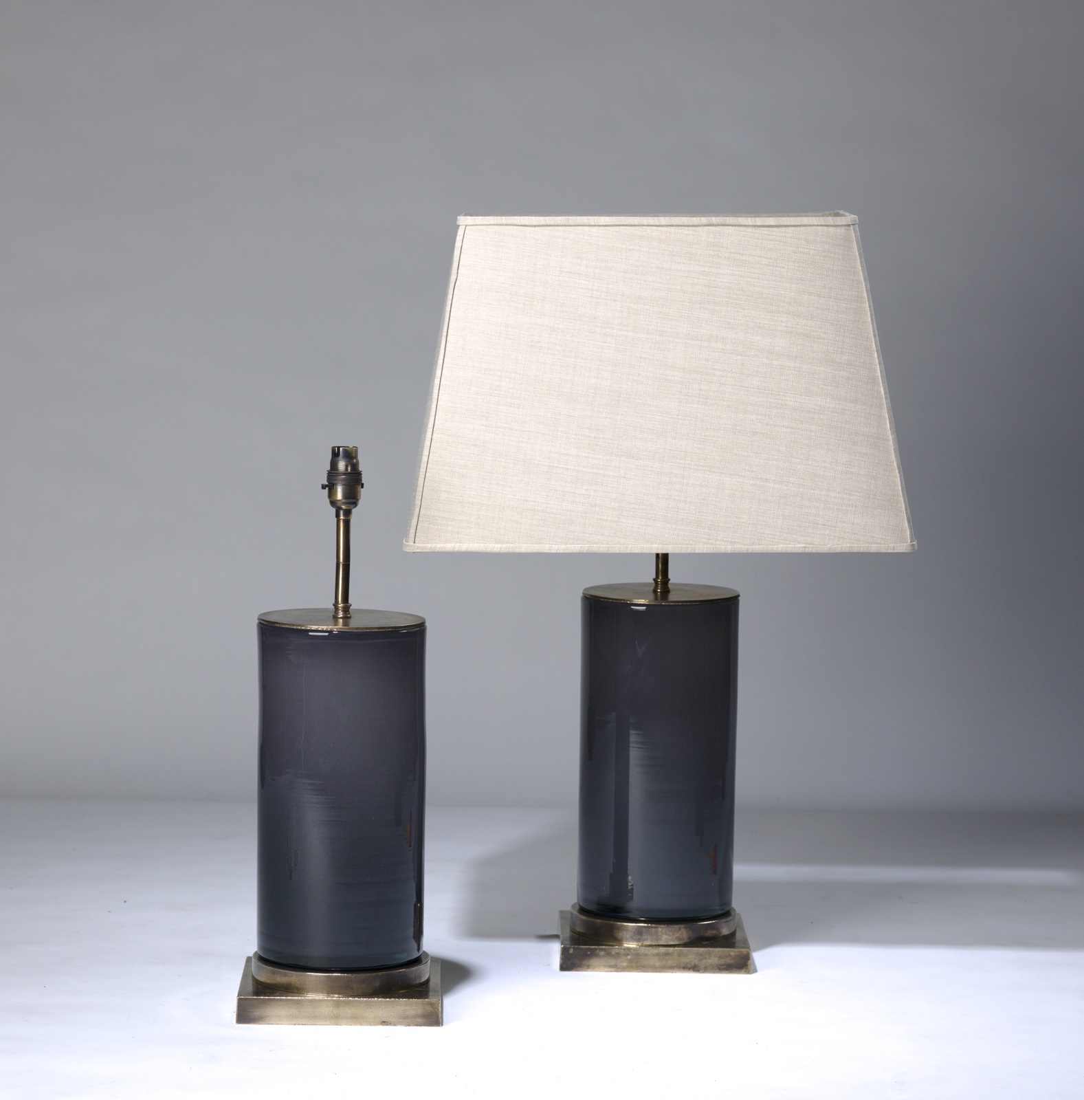 Pair Of Medium Purple Grey 'glass Column' Lamps On Distressed Brass ...