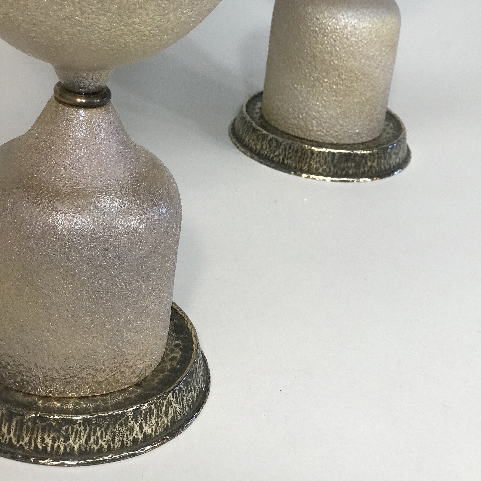 Pair Of Medium Gold Brown Textured Glass Lamps In The Style Of Hans ...