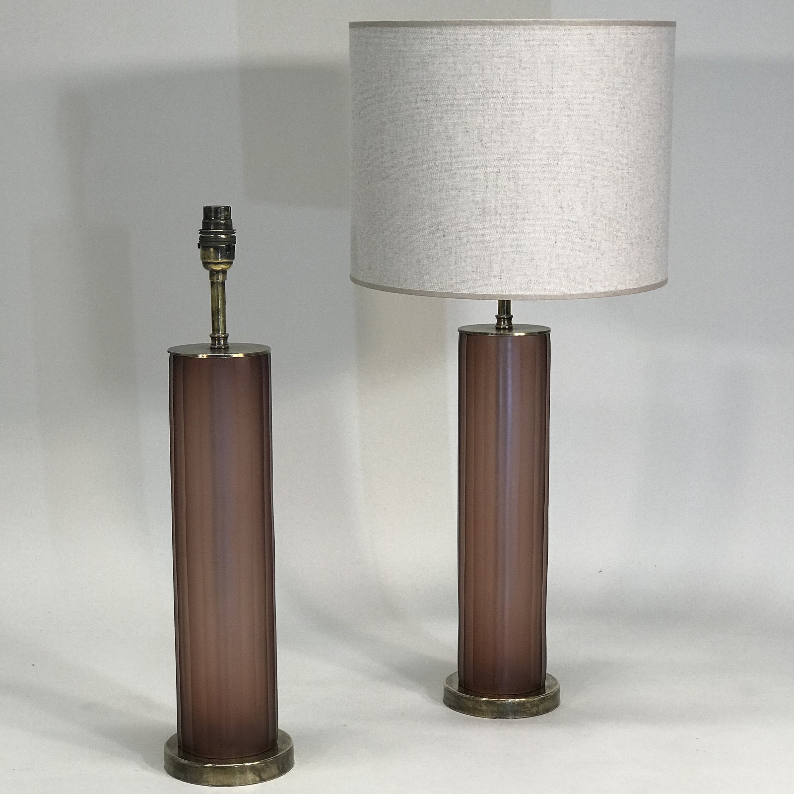 Pair Of Medium Rose/pink Cut Glass 'laura' Lamps On Antique Brass Bases ...
