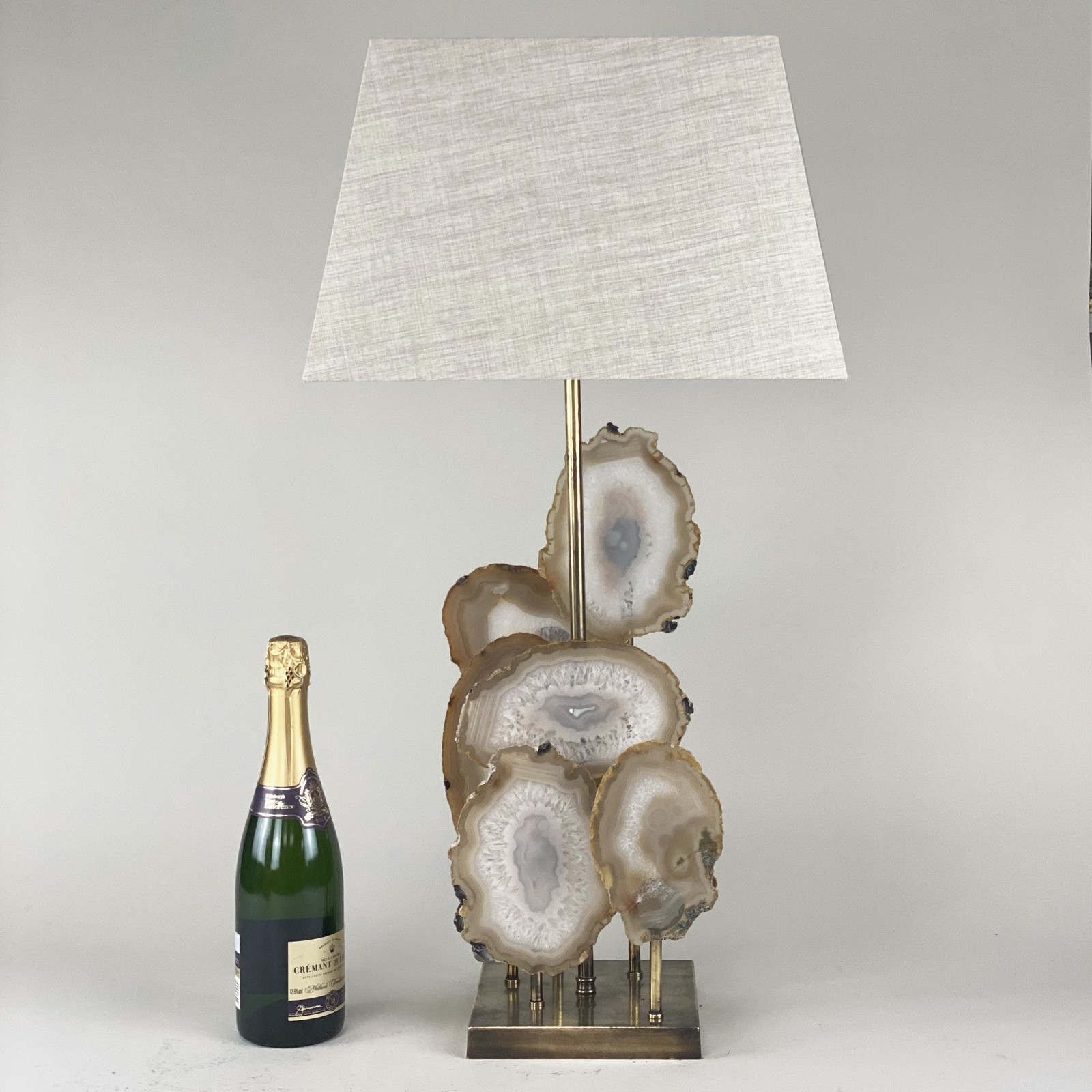 Pair Of Large Staggered Brown Agate Lamps With Square Antique Brass ...