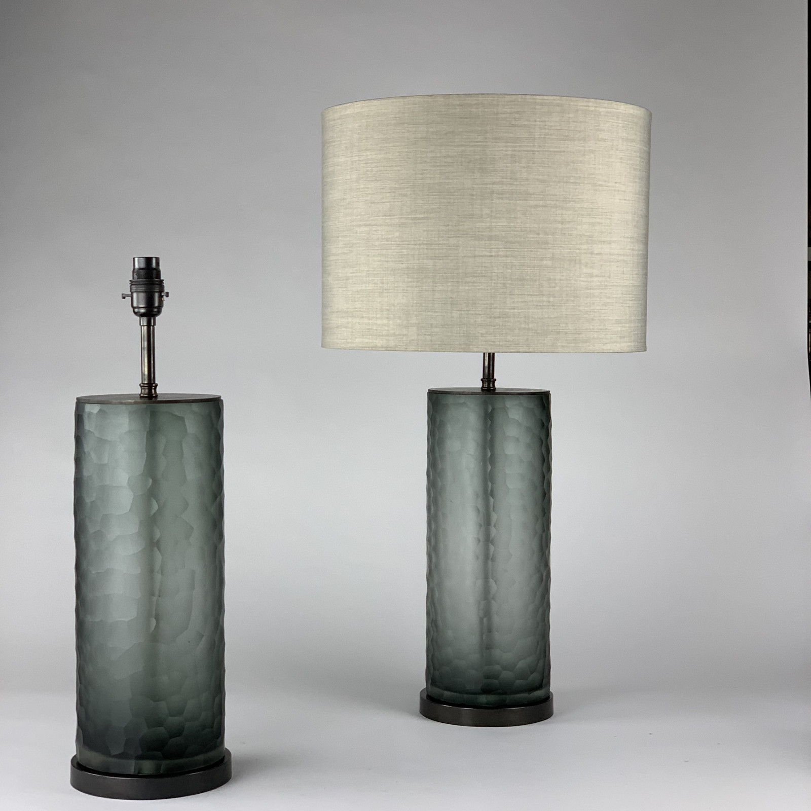 Pair Of Grey Cut Glass Lamps On Antique Brown Bronze Bases (T6904 ...