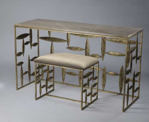 Wrought Iron 'fish' Desk In Distressed Gold Leaf Finish With Marble Top ...
